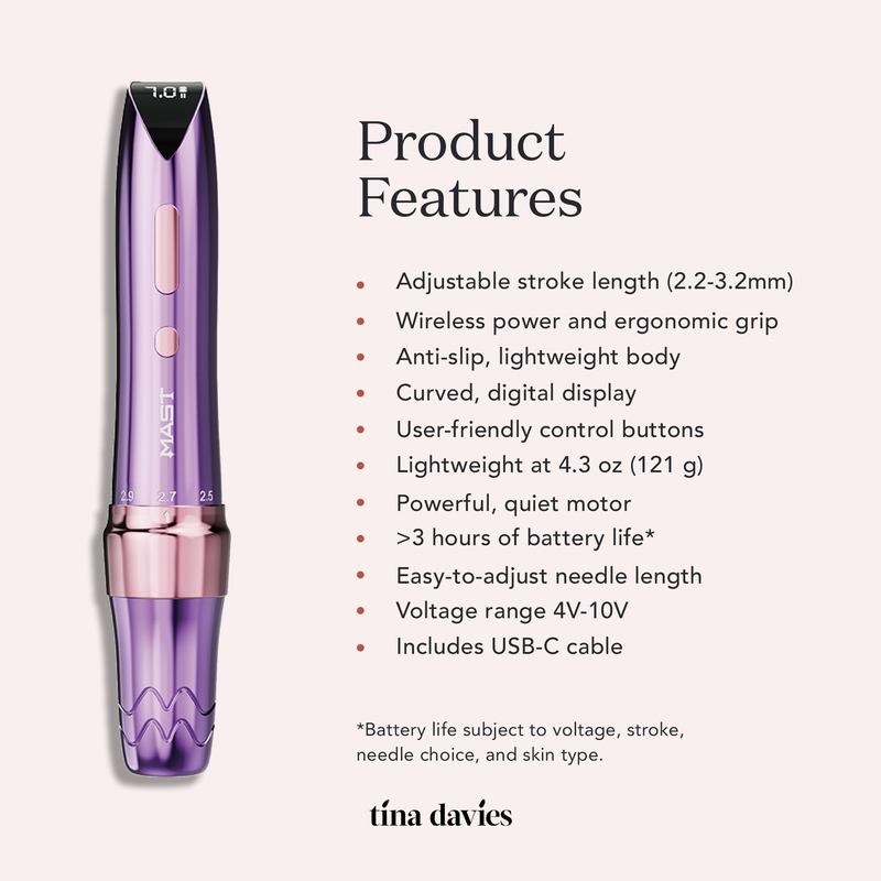 Mast P60 Wireless Tattoo Pen Machine With 2.2mm-3.2mm Adjustable Strok ...