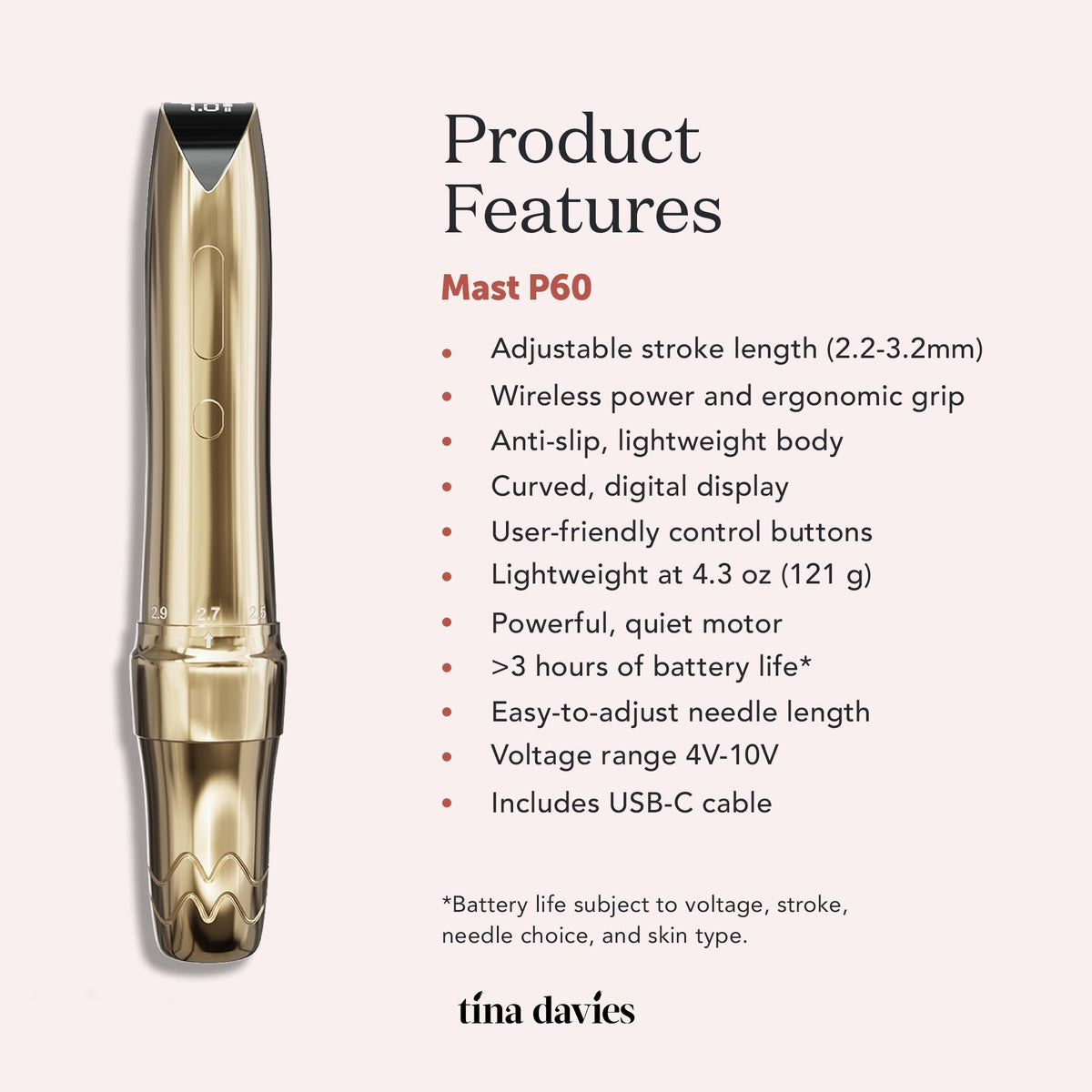 DragonHawk Mast P60 Wireless Tattoo Machine With Adjustable Stroke